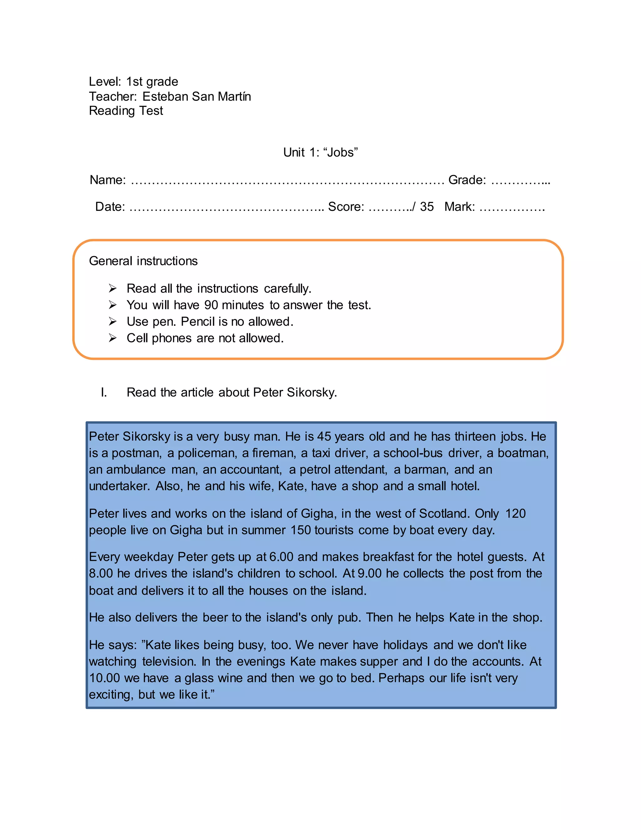 Reading Comprehention Test | PDF