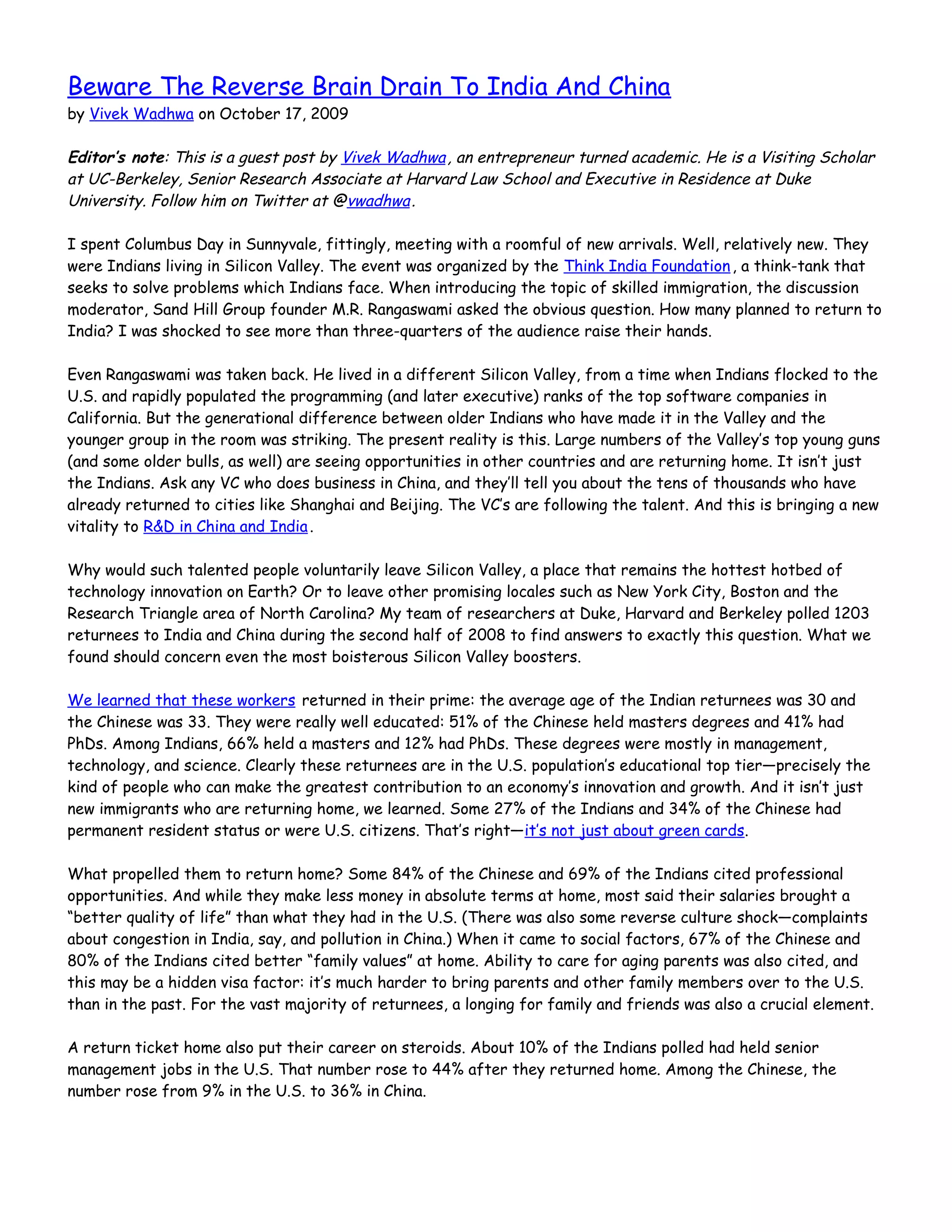 Reading reverse brain drain | DOC | Job Market | Economy