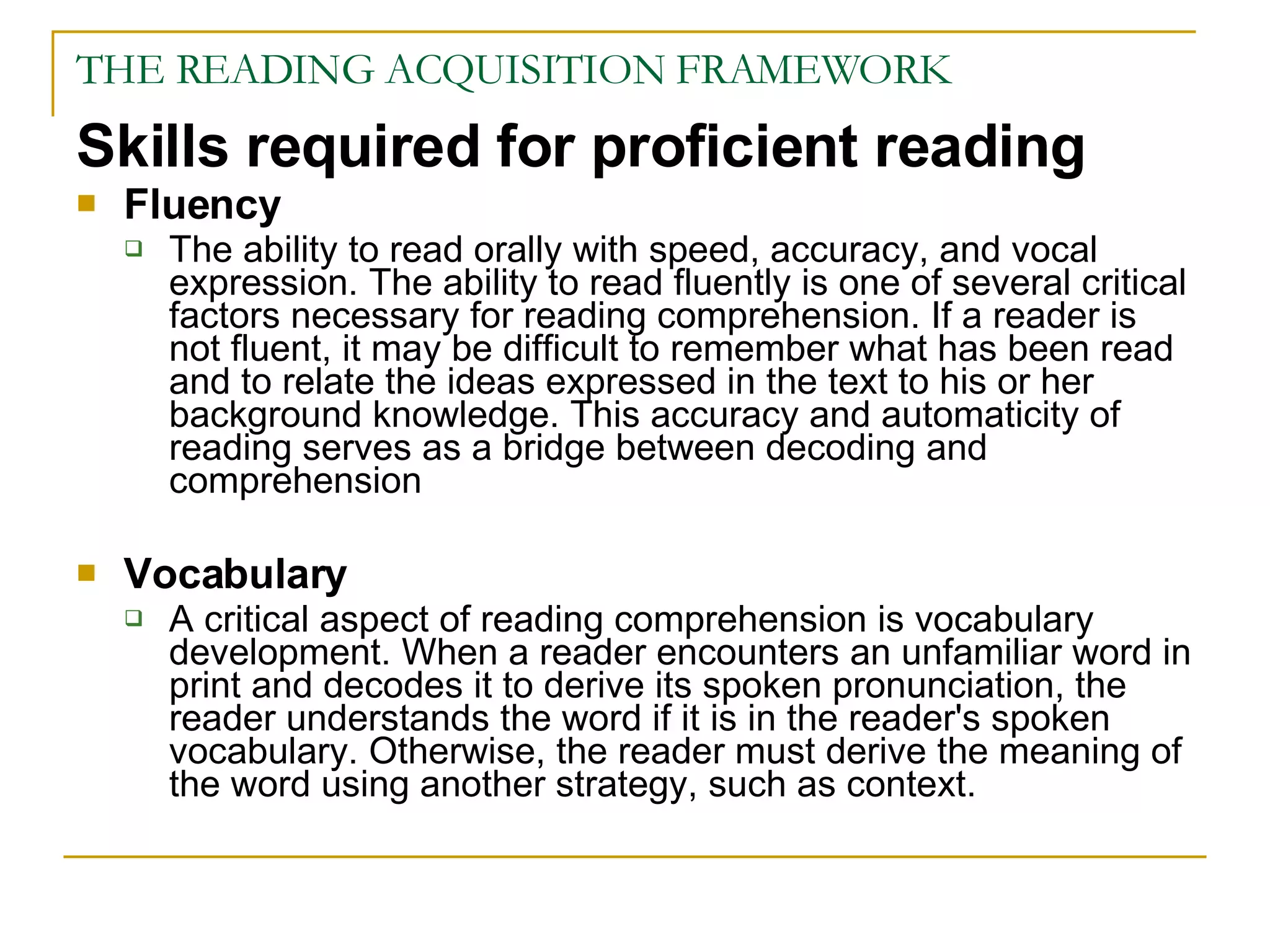 The Reading Acquisition Framework | PPT