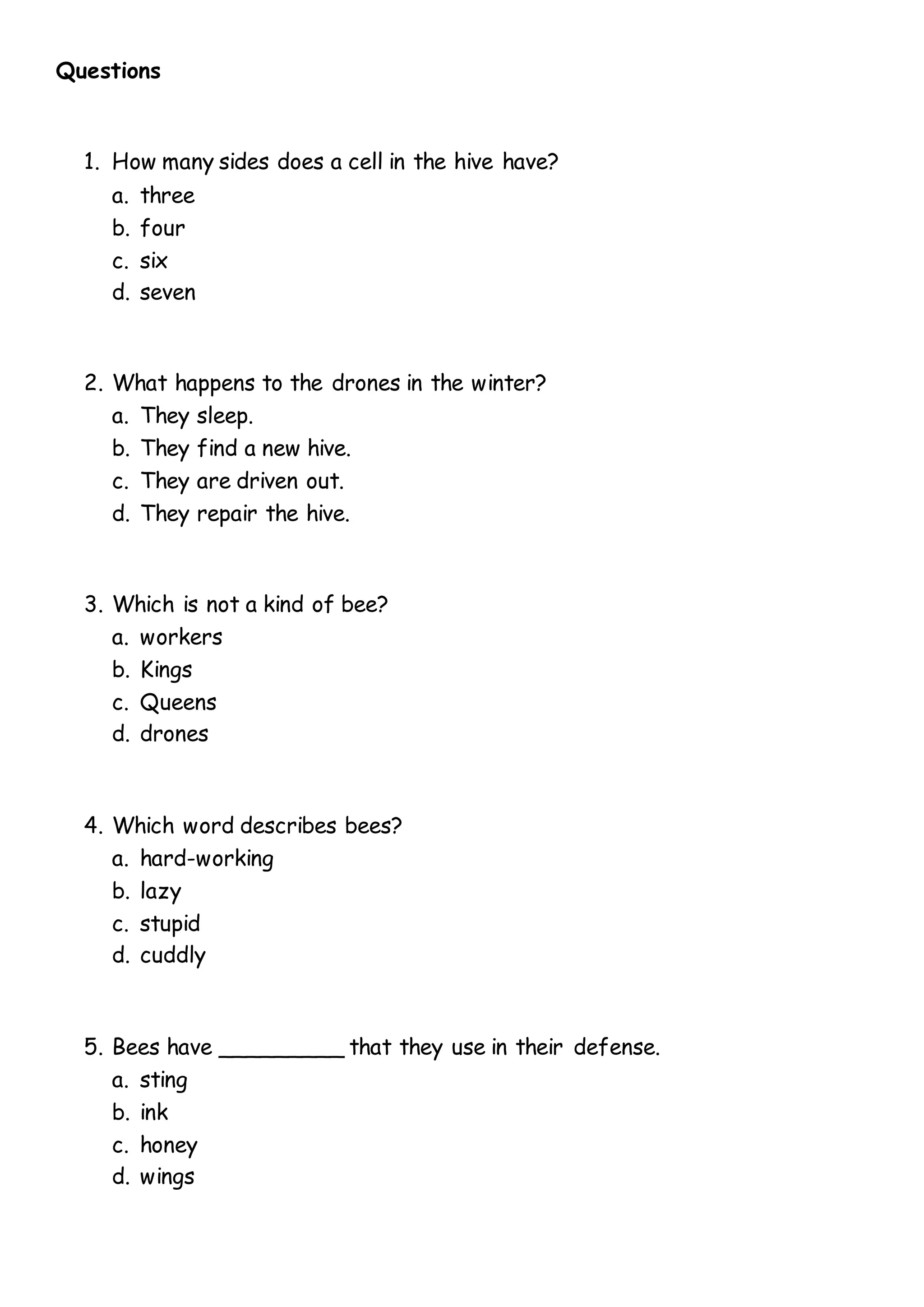Reading worksheet (The Bee, Fortune and the Beggar, Achoo!) | DOCX ...