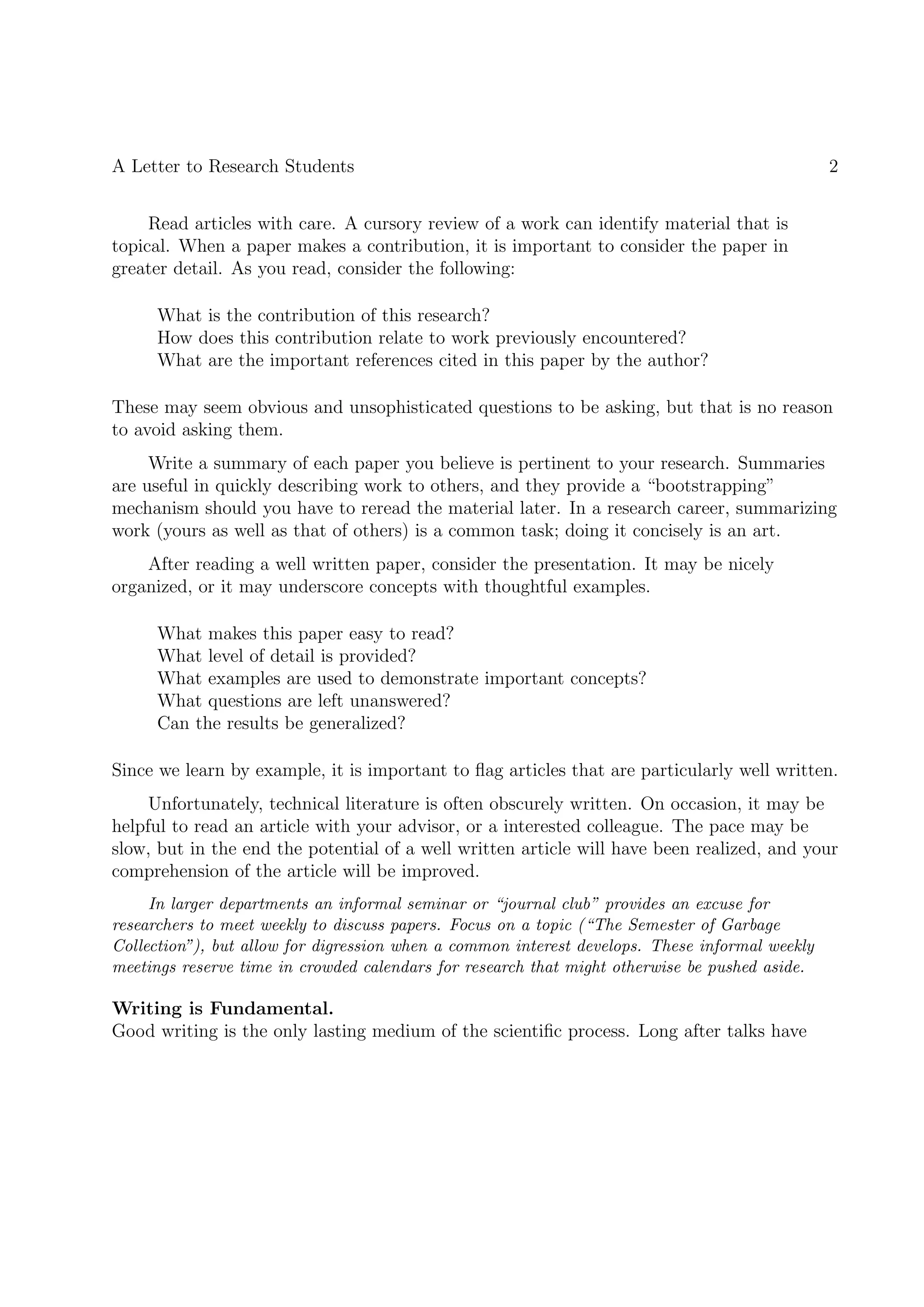 Reading1 A Letter To A Research Students | PDF