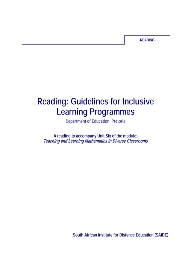 Reading: Guidelines for Inclusive Learning Programmes (pdf) | PDF