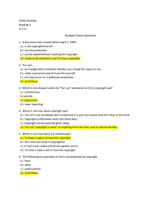 Reading 3 multiple choice | DOCX | Law