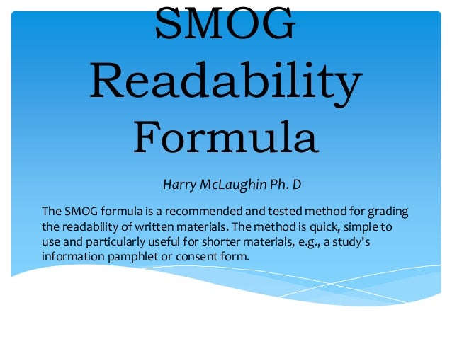 SMOG READING ANALYSIS AND RYGOR READING ESTIMATES