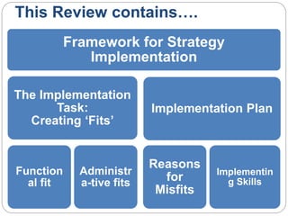 Assumptions: Strategy already defined Strategy not subject to sudden ...