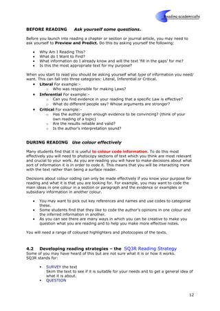 Reading academically Word doc | DOC | Educational Assessment | Education