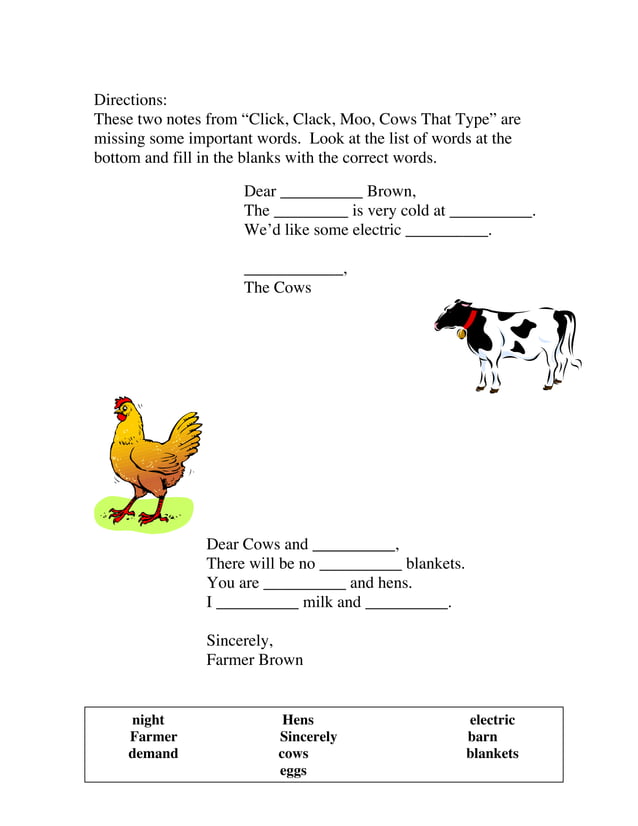 Reading activities click clack moo | PDF