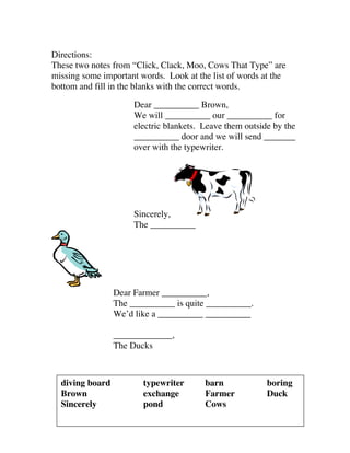 Reading activities click clack moo | PDF