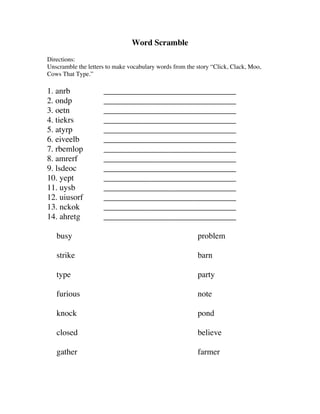 Reading activities click clack moo | PDF