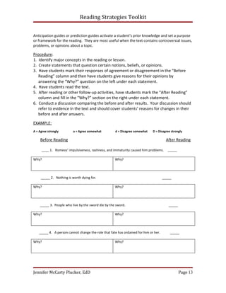 Reading Activities (pre, during, post) | PDF