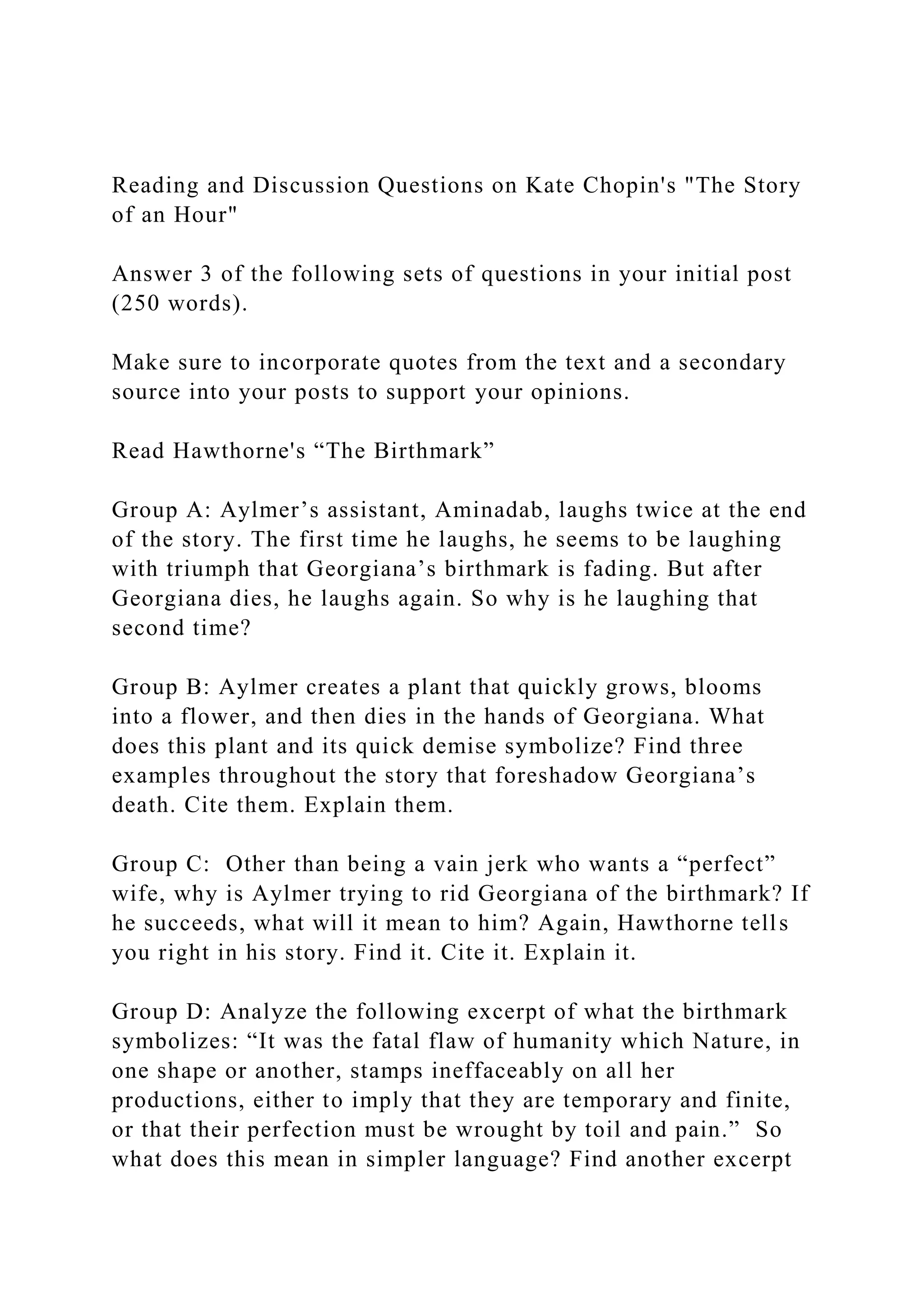 Reading and Discussion Questions on Kate Chopins The Story of an.docx