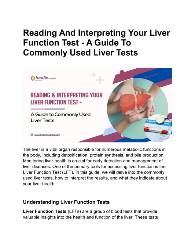 Reading And Interpreting Your Liver Function Test - A Guide To Commonly ...