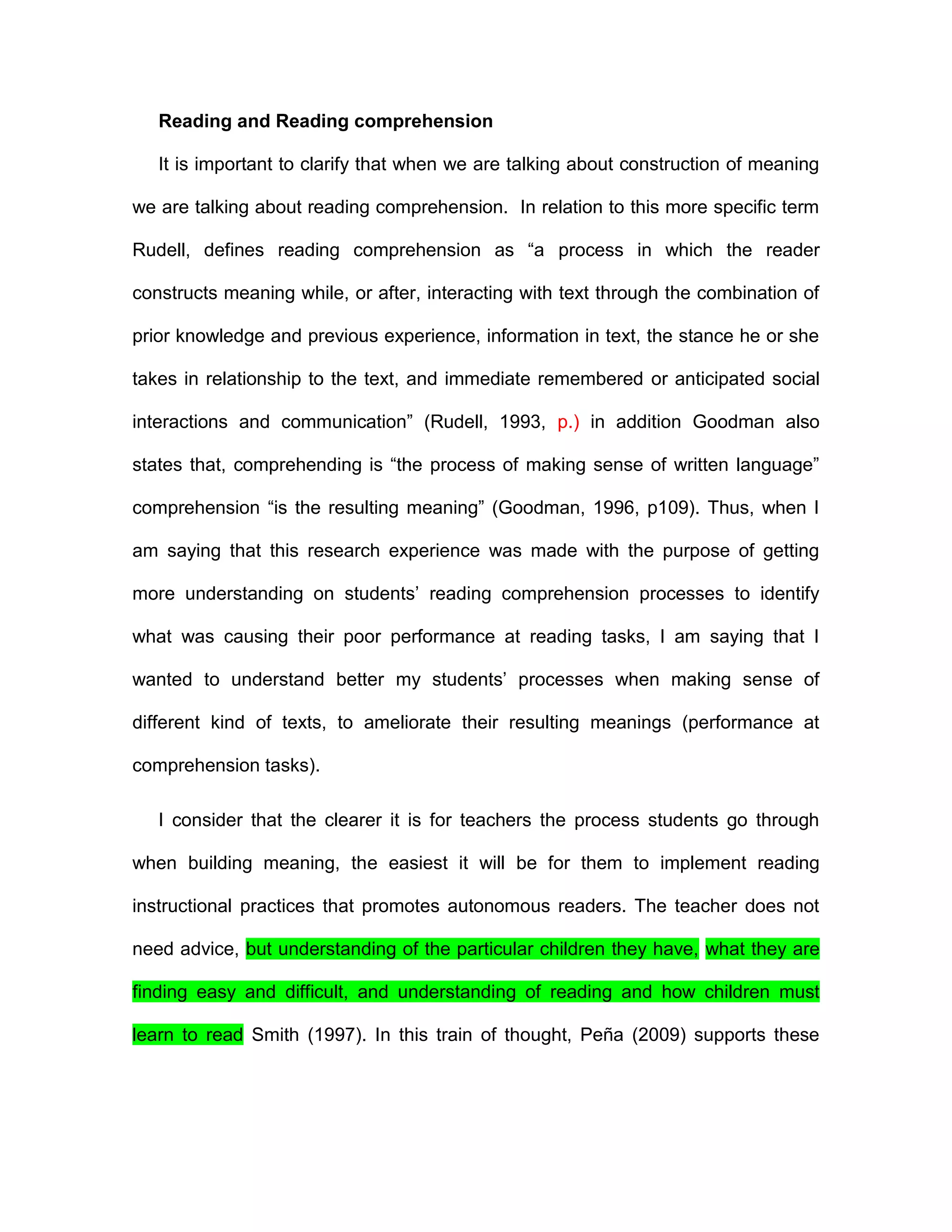 Reading and reading comprehension | DOCX