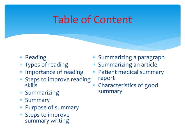 Reading and Summarizing.pptx | Medical Health
