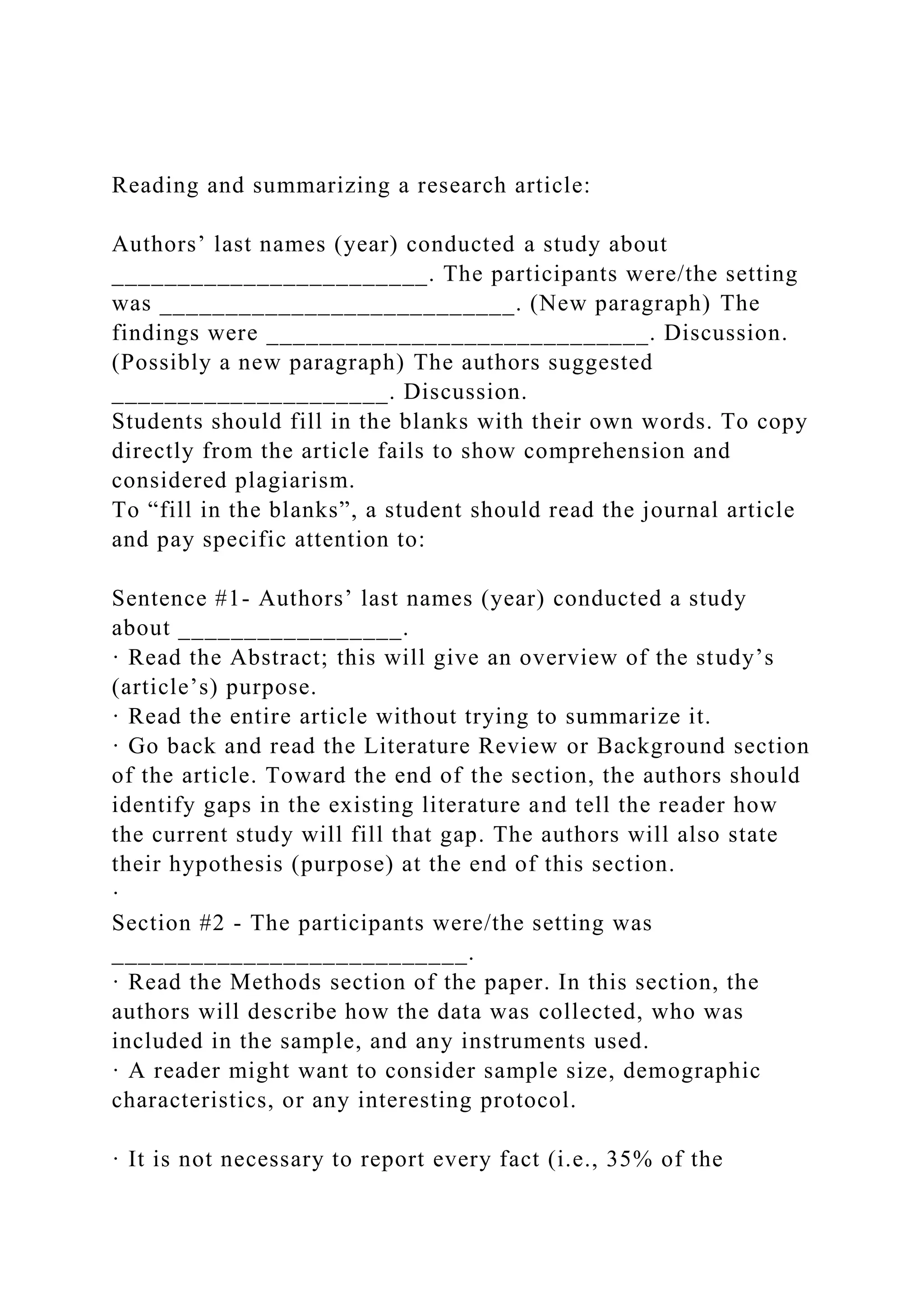 Reading and summarizing a research article Authors’ last name.docx