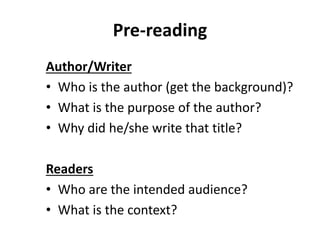 Reading and Thinking Strategies across Text Types | PPTX
