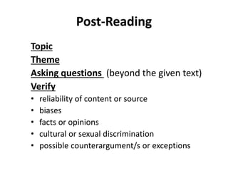 Reading and Thinking Strategies across Text Types | PPTX