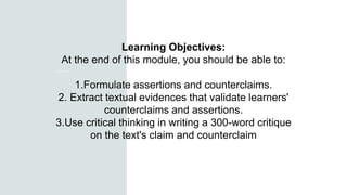 Assertions Vs. Counterclaims Reading And Writing (11) | PPTX