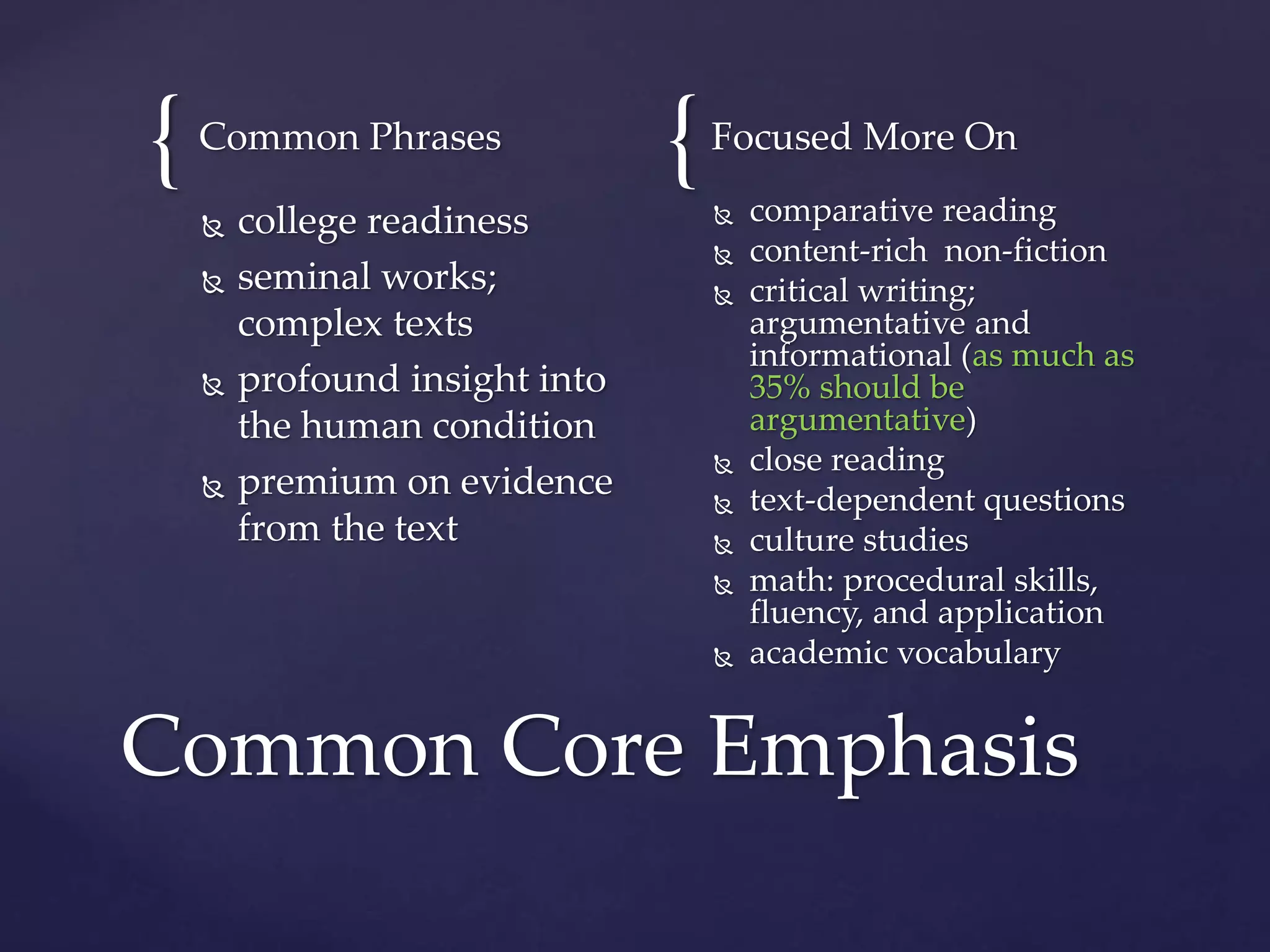 Common Core State Standards -Reading & Writing | PPT