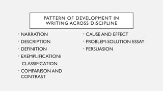 patterns of development in writing across discipline | PPTX