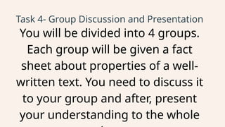 Reading and Writing Skills properties of a well written text | PPTX