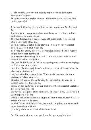 Reading Assessment 1 1. Read the paragraph in order to ans.docx