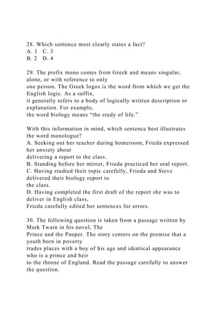 Reading Assessment 1 1. Read the paragraph in order to ans.docx