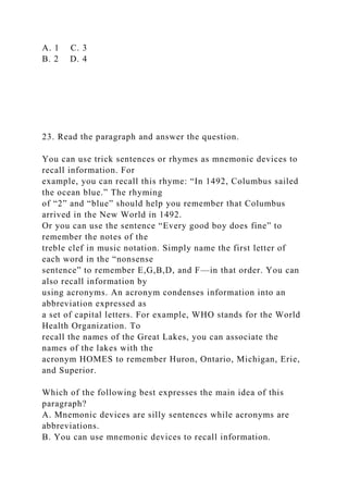 Reading Assessment 1 1. Read the paragraph in order to ans.docx