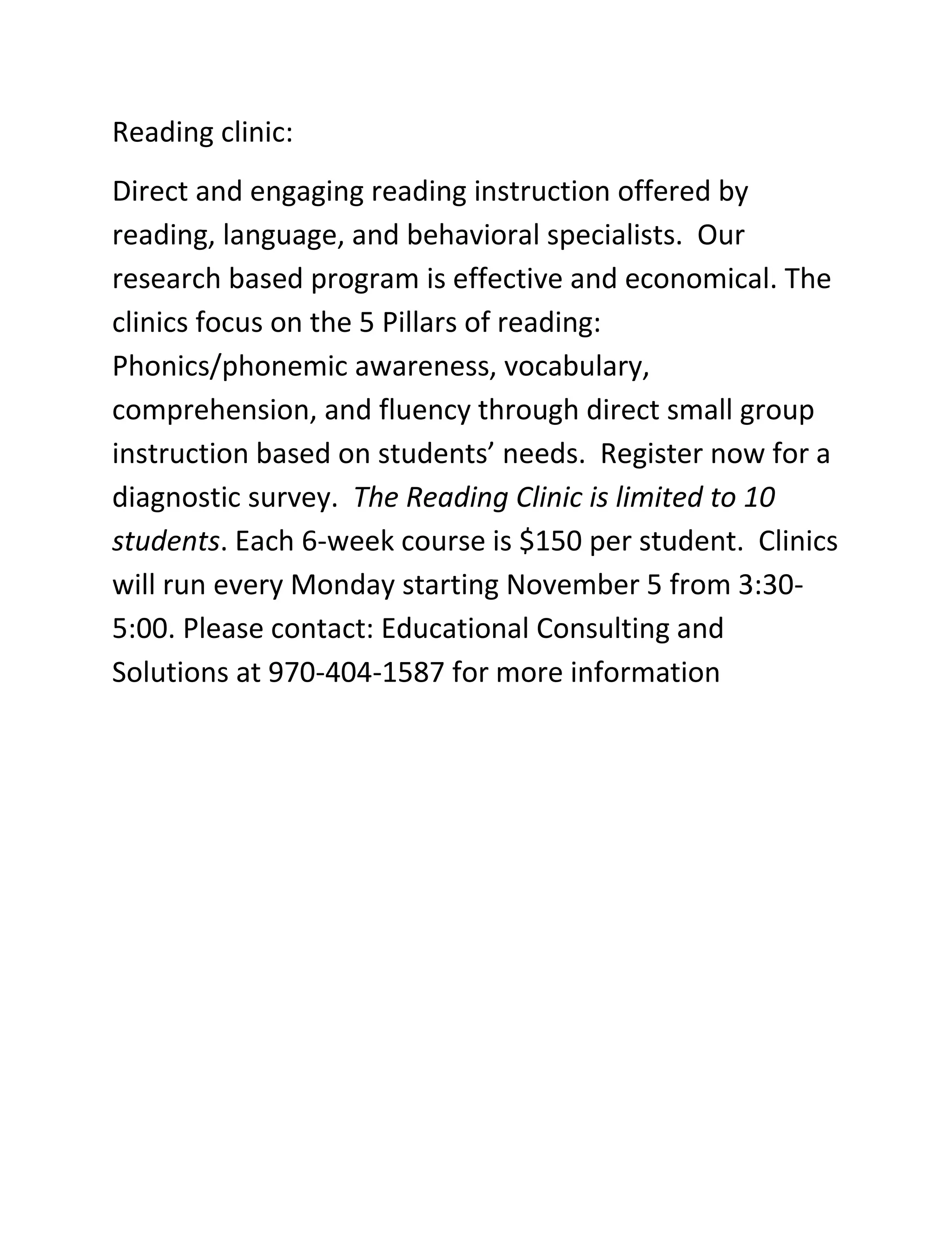 Reading clinic final | DOCX