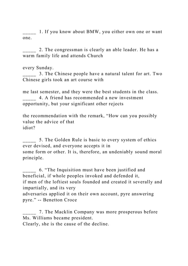 READING – Common Fallacies (or Errors) In Reasoning Rev. Jul.docx ...