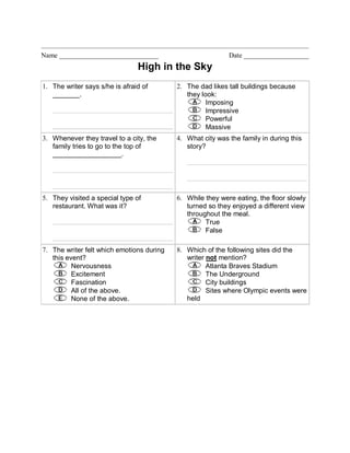 High in the Sky (Reading Comprehension) | PDF