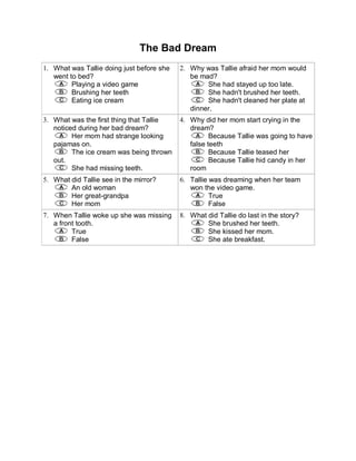 The Bad Dream (Reading Comprehension) | PDF