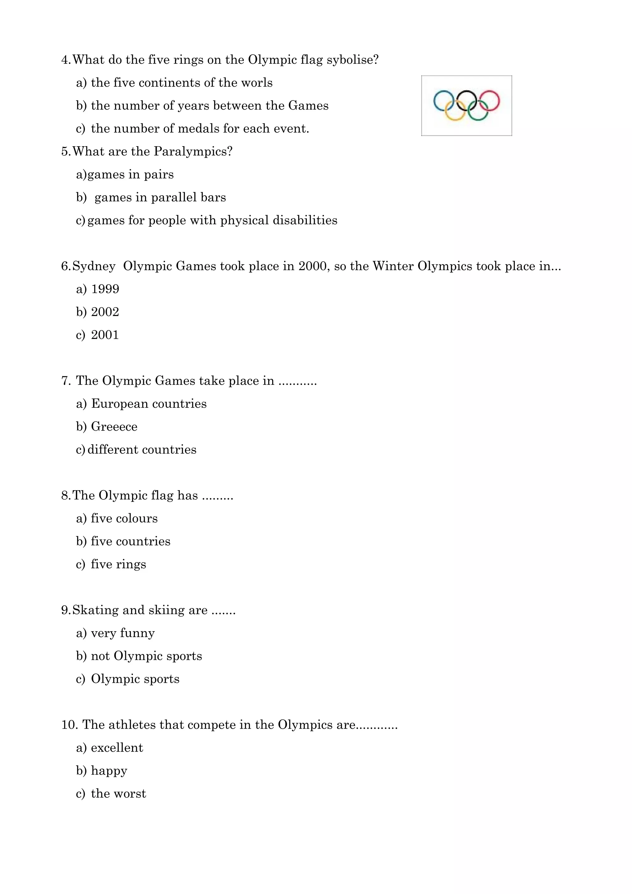 Reading comprehension. olympic games | PDF | Summer Olympic Sports ...