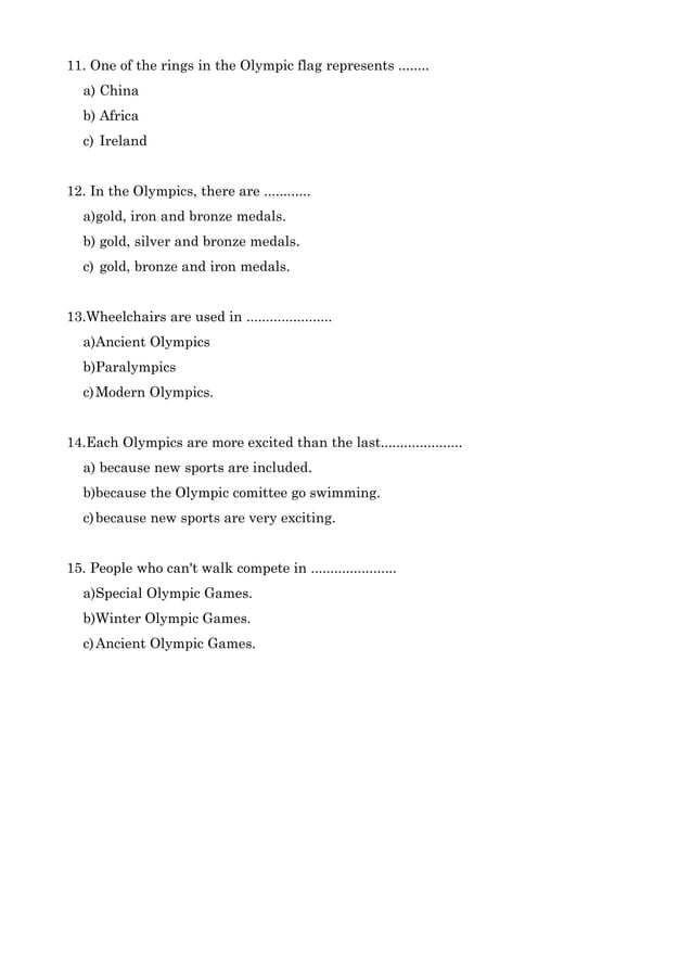 Reading comprehension. olympic games | PDF