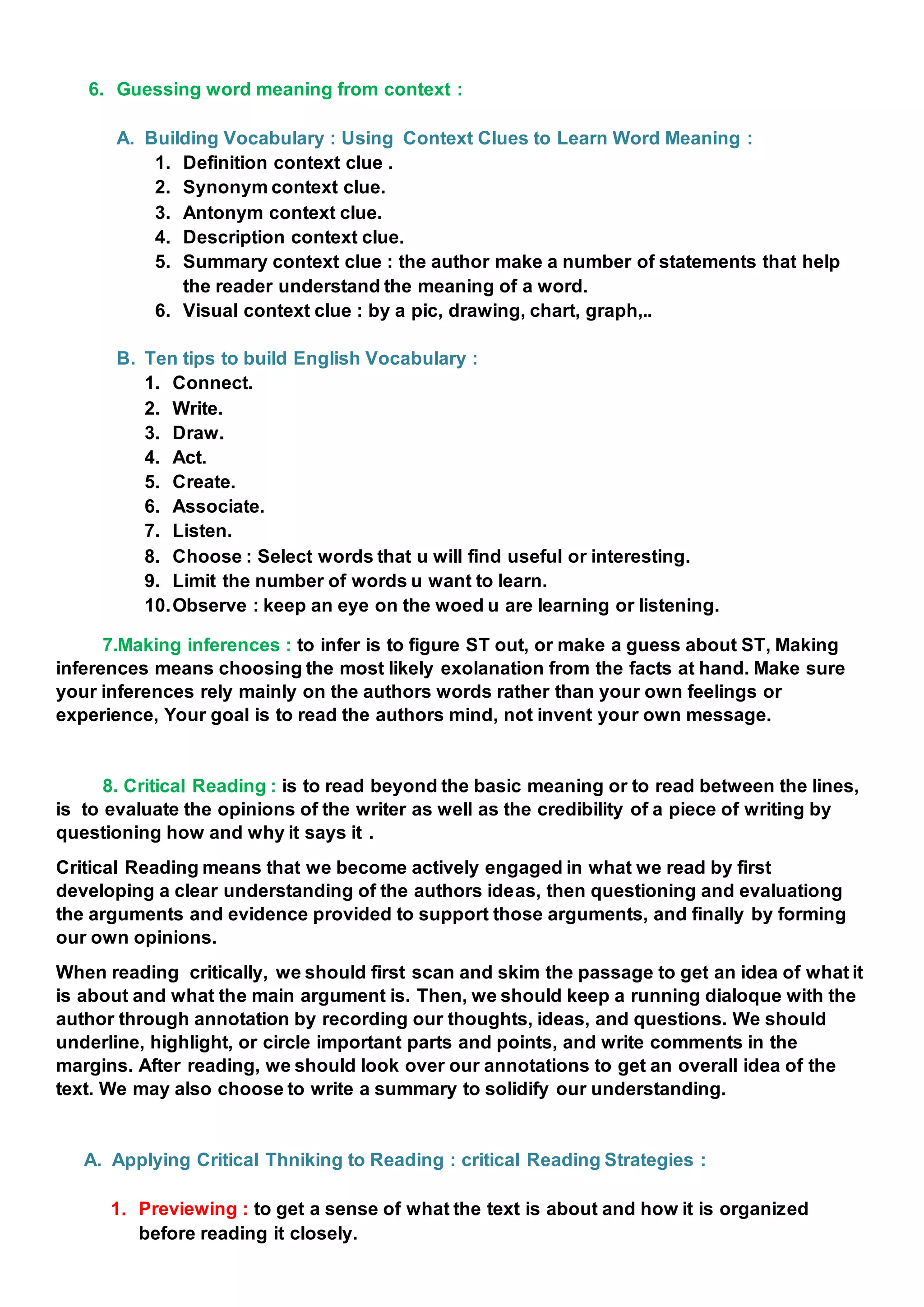 Reading Comprehension Skills- English Studies | DOCX