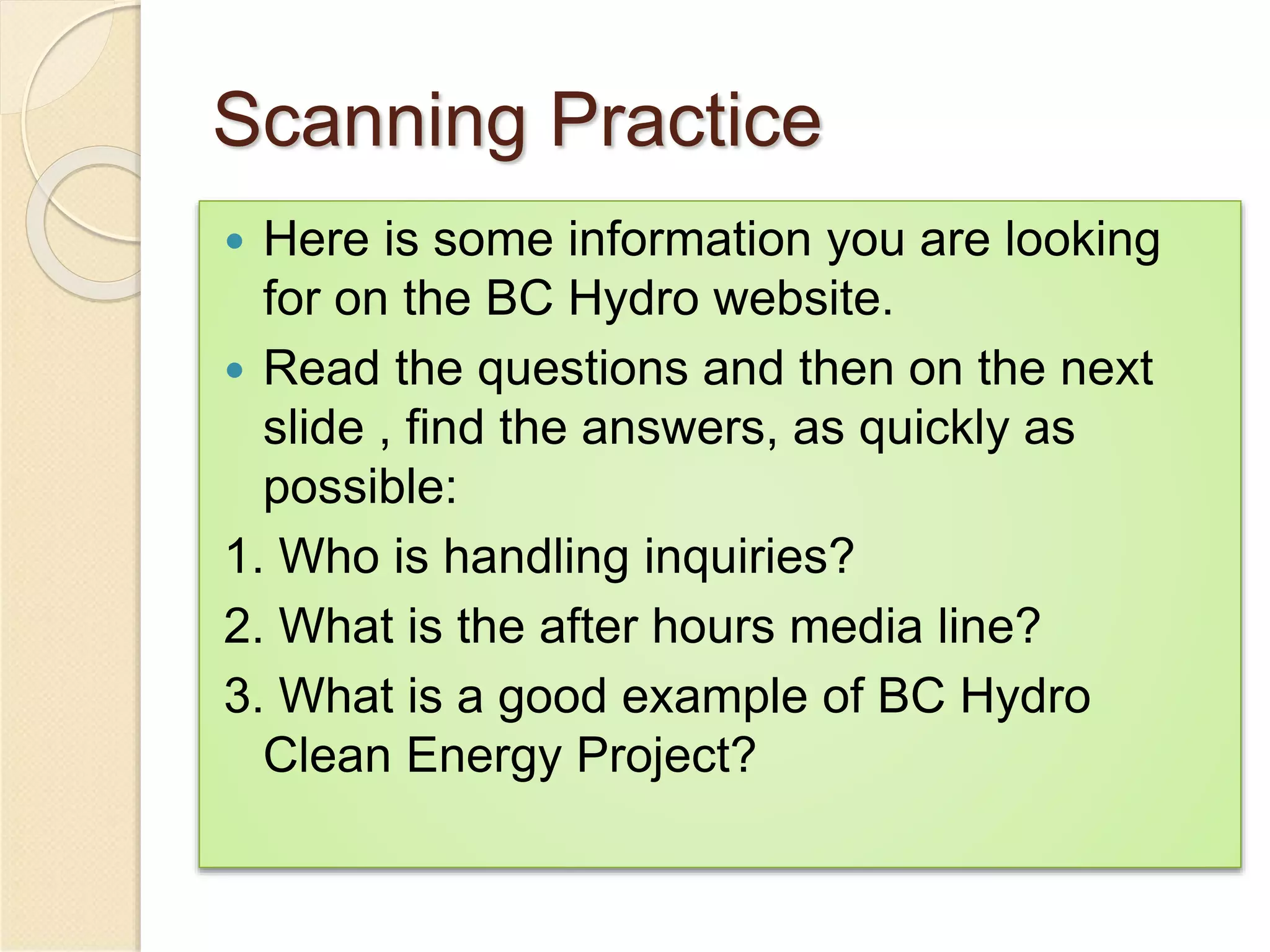 reading comprehension - overview of skimming and scanning.ppt