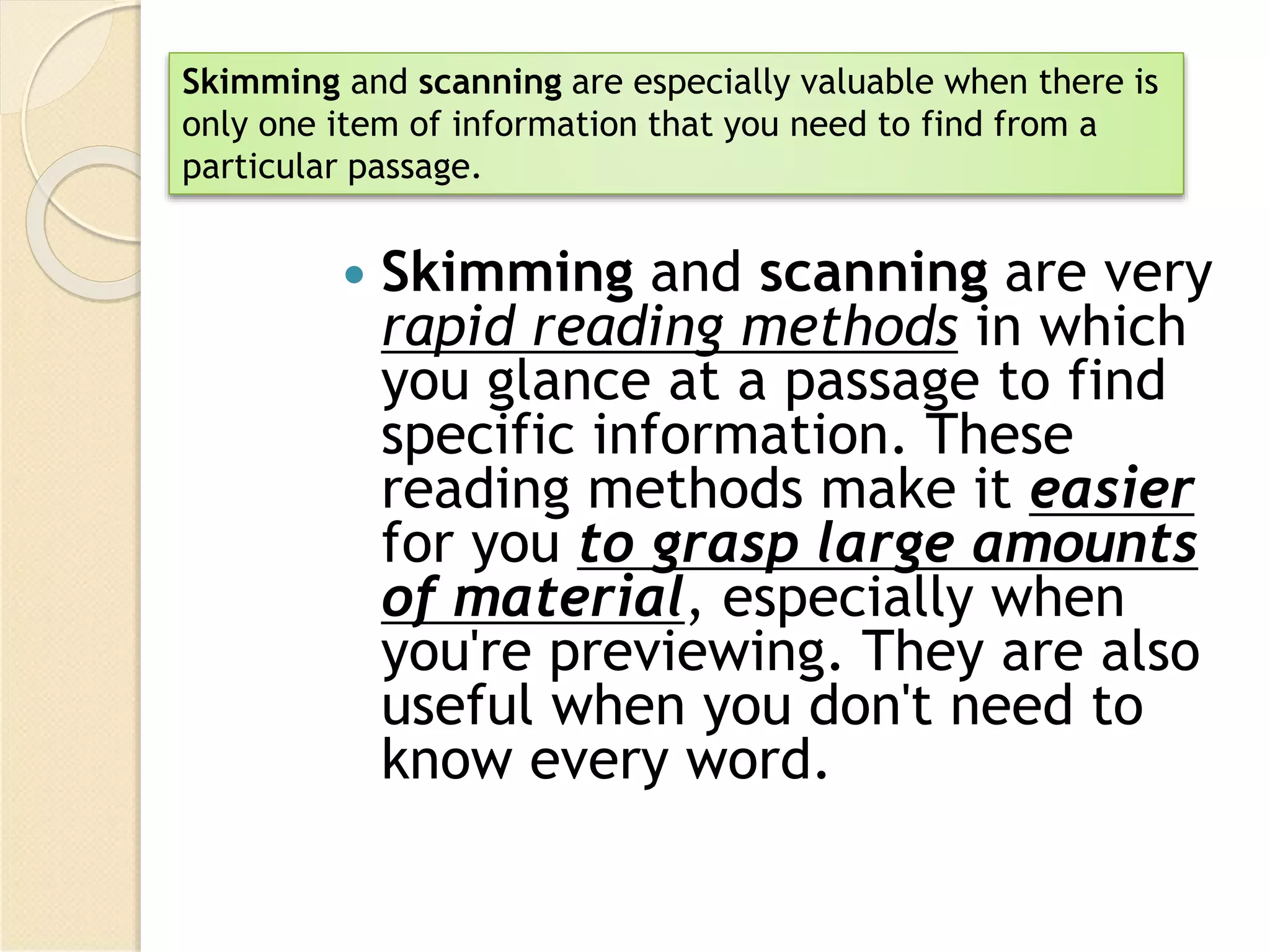 reading comprehension - overview of skimming and scanning.ppt