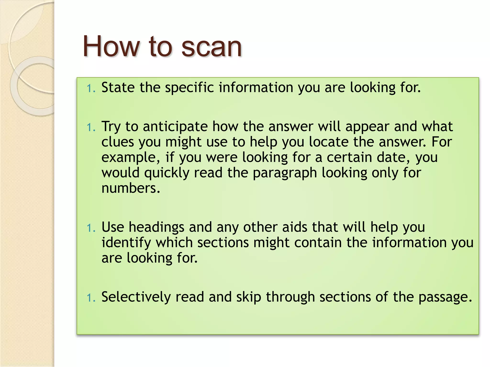 reading comprehension - overview of skimming and scanning.ppt