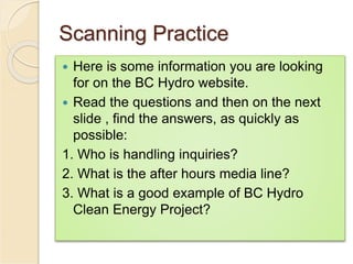 reading comprehension - overview of skimming and scanning.ppt