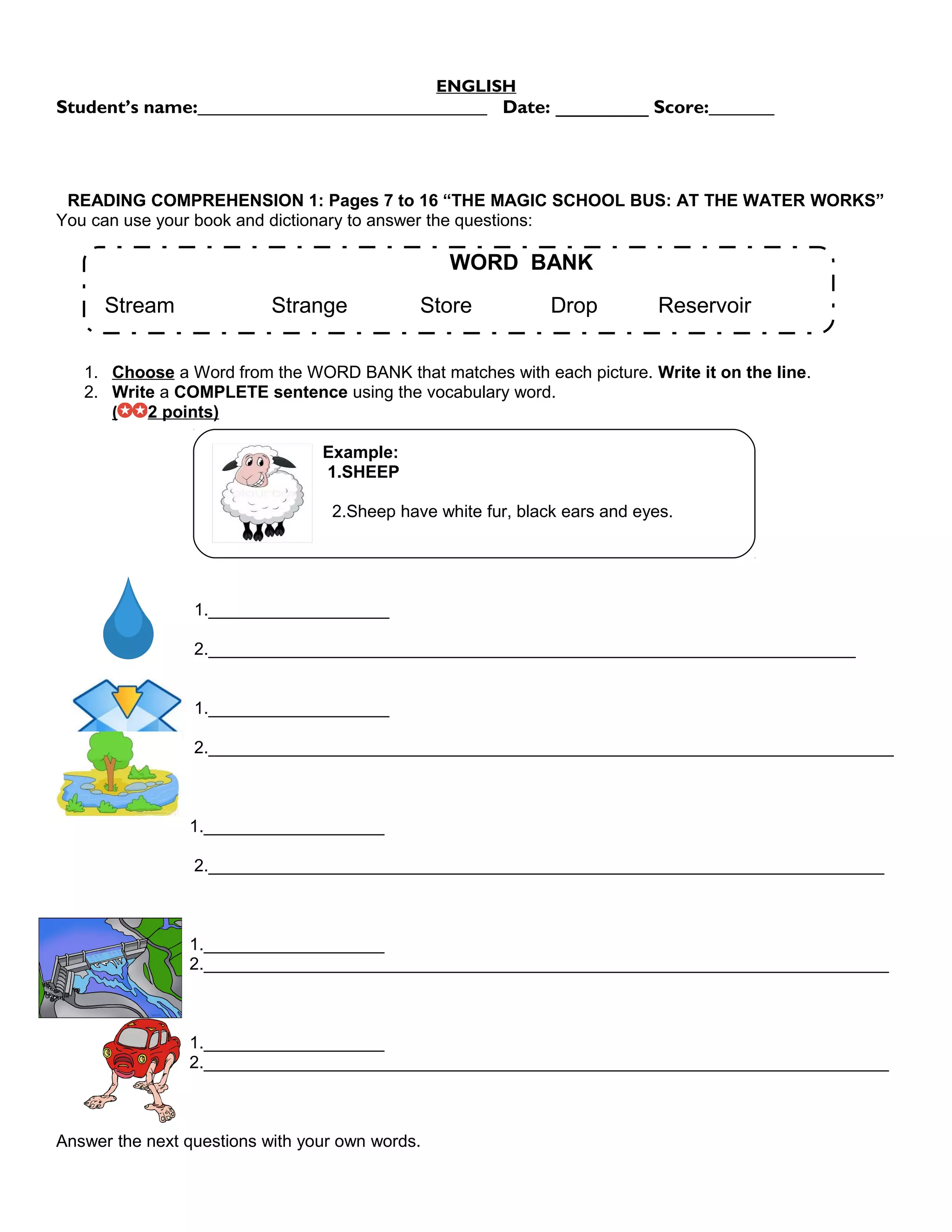 Reading comprehension 1 the magic school bus At the waterworks | DOC ...