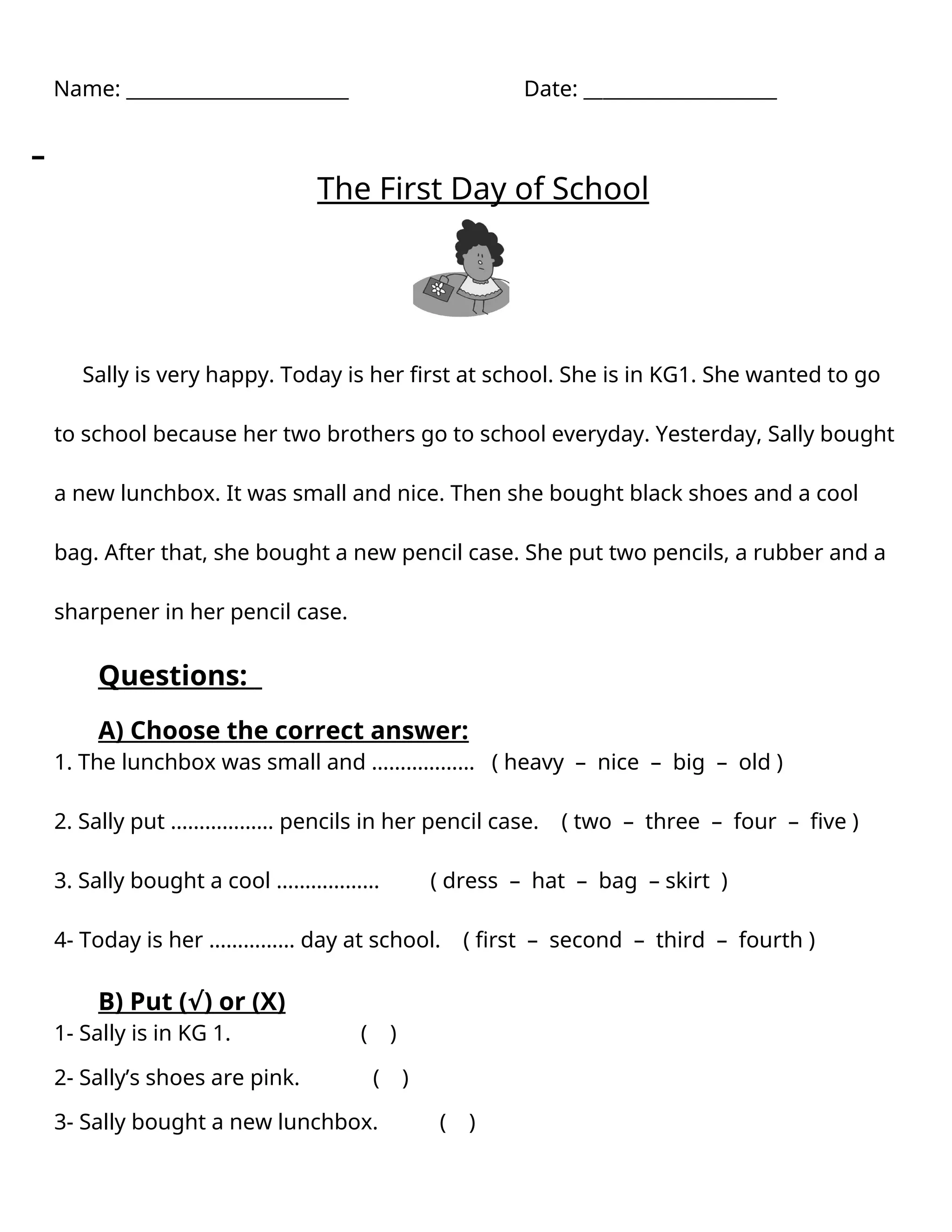 Reading Comprehension 2 for students in grade two | DOC