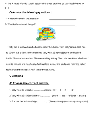 Reading Comprehension 2 for students in grade two | DOC