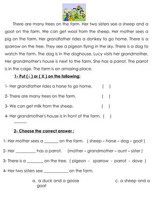 Reading Comprehension for students in grade two | DOC
