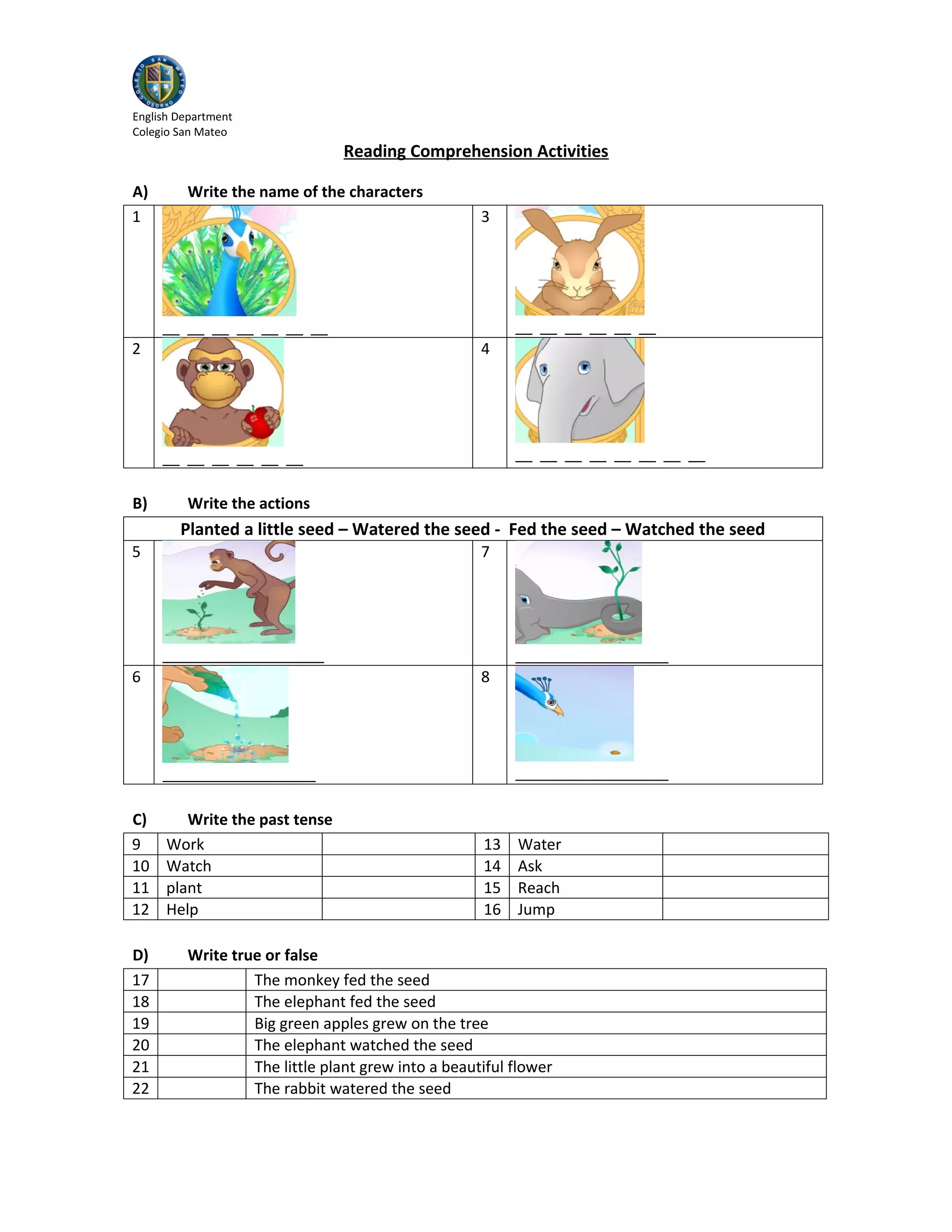 Reading comprehension activities | DOC