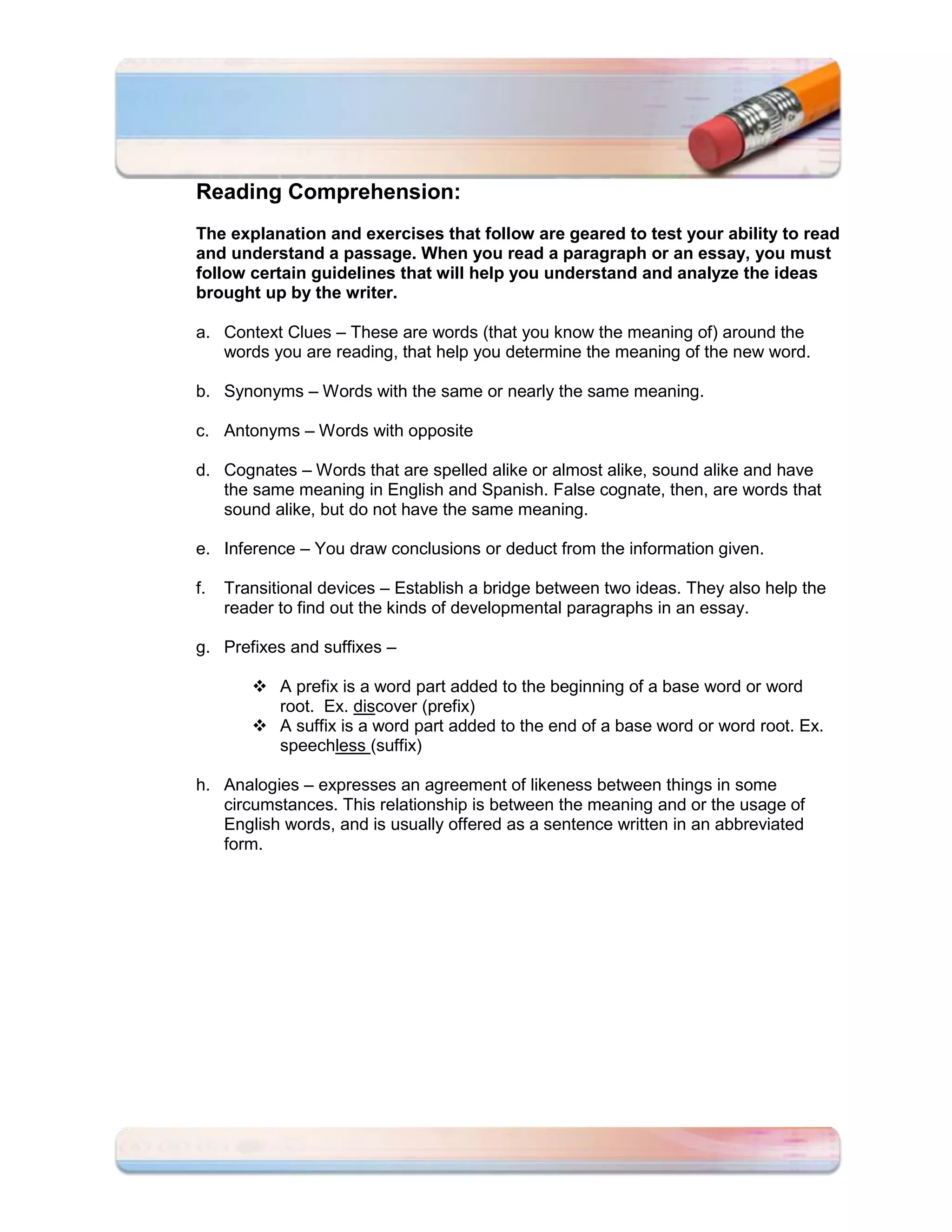 Reading Comprehension Analogies | PDF