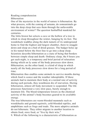 Reading comprehensionHibernationOne of the mysteries in the worl.docx