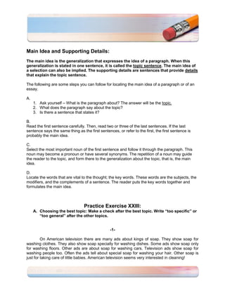 Reading Comprehension Main Idea and Supporting Details | PDF | Injuries ...