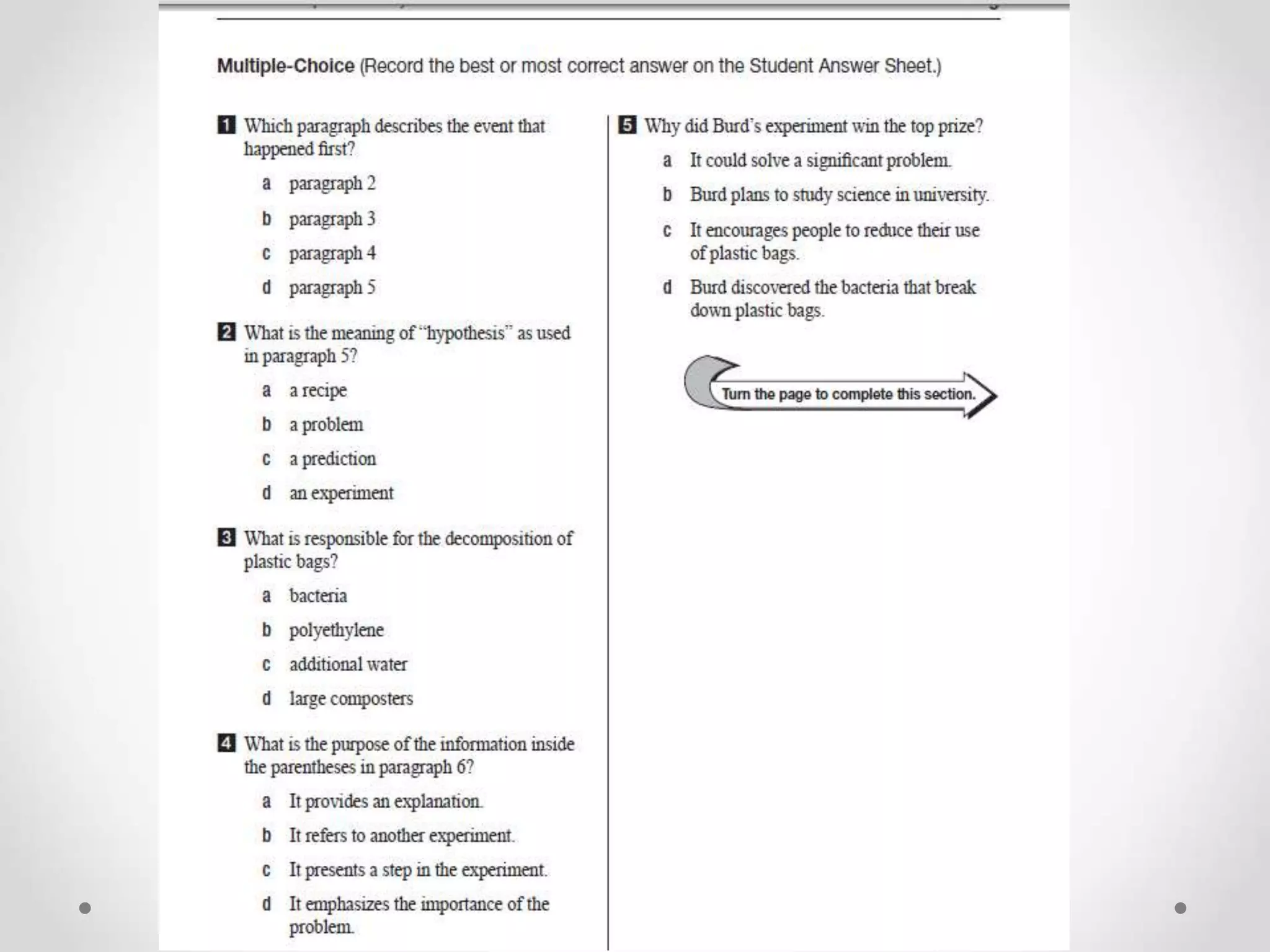 Reading comprehension & multiple choice | PPT