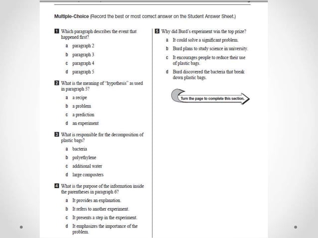 Reading comprehension & multiple choice | PPT