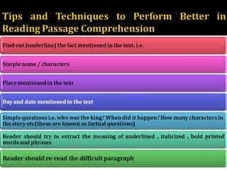 Reading comprehension passage tips and techniques to solve | PPT